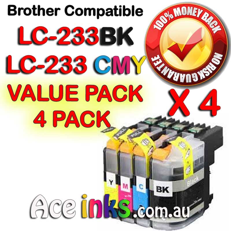 4 Pack Combo Compatible Brother LC-233BK /LC-233 CMY [4 PACK LC-233BK ...
